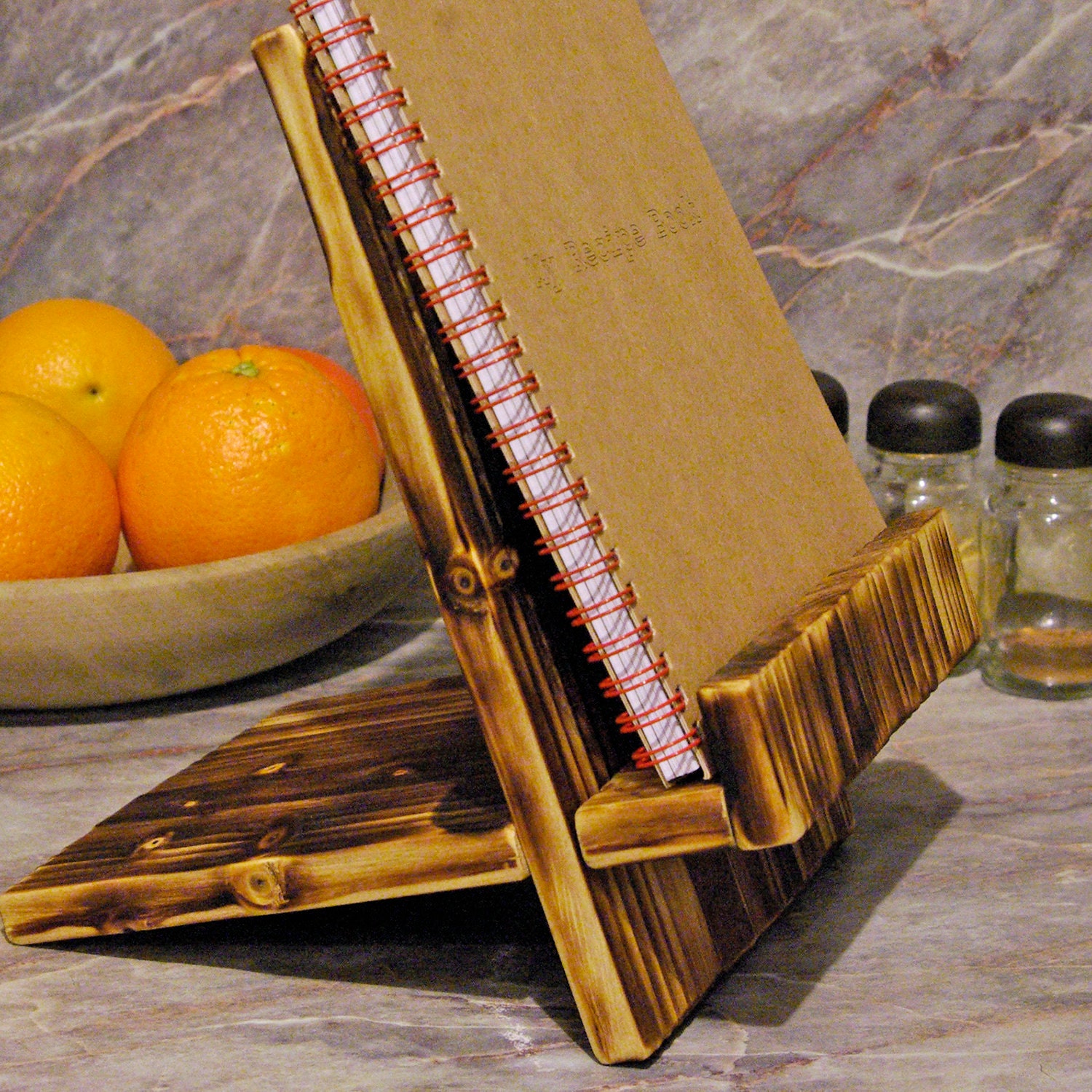 Rustic Burnt Wooden Cookbook Stand Wooden Recipe Book Holder - Etsy