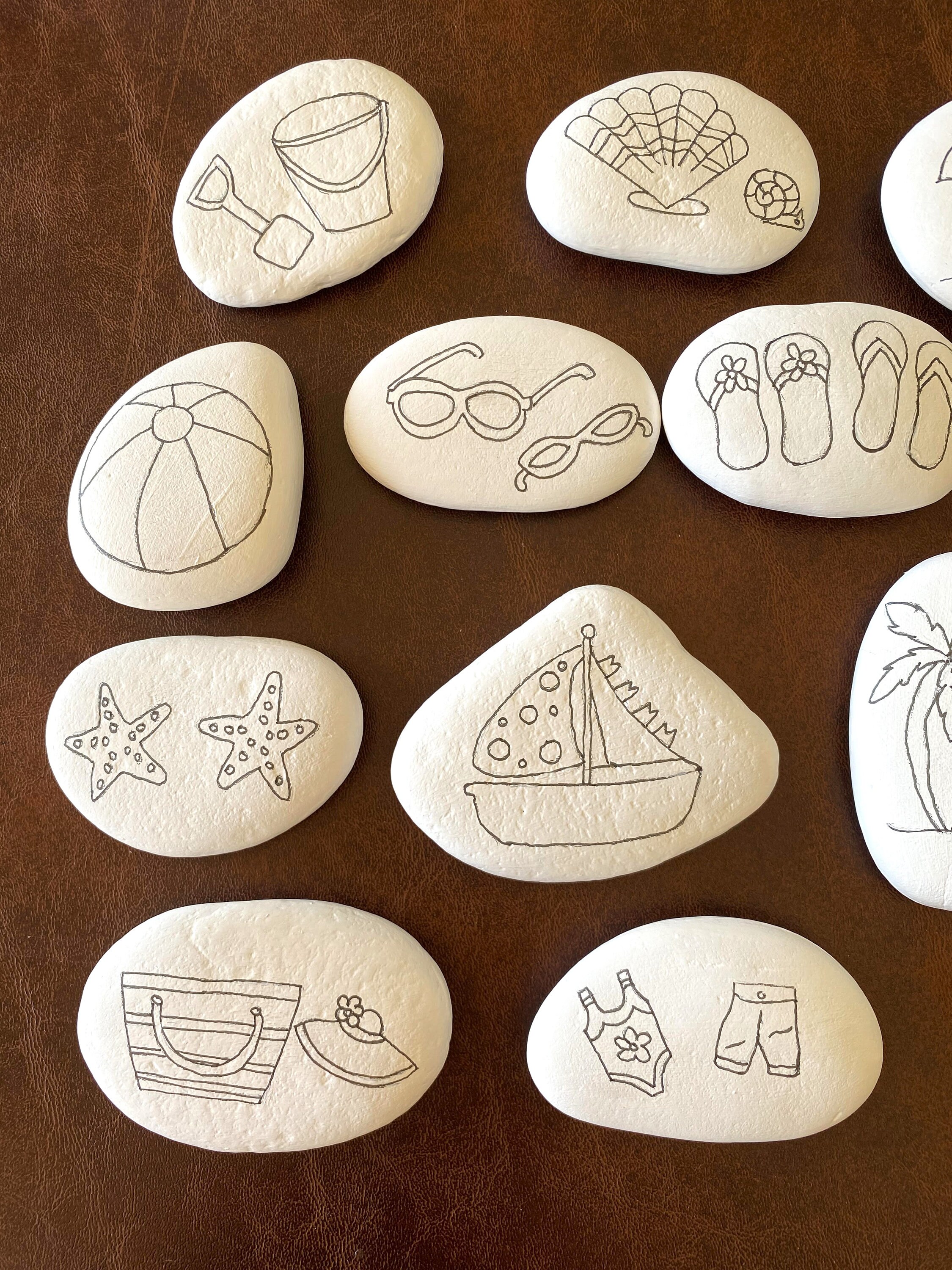 Set of 12 Adult Coloring Rocks - Beach Theme, Painted Rocks Kit, Craft ...