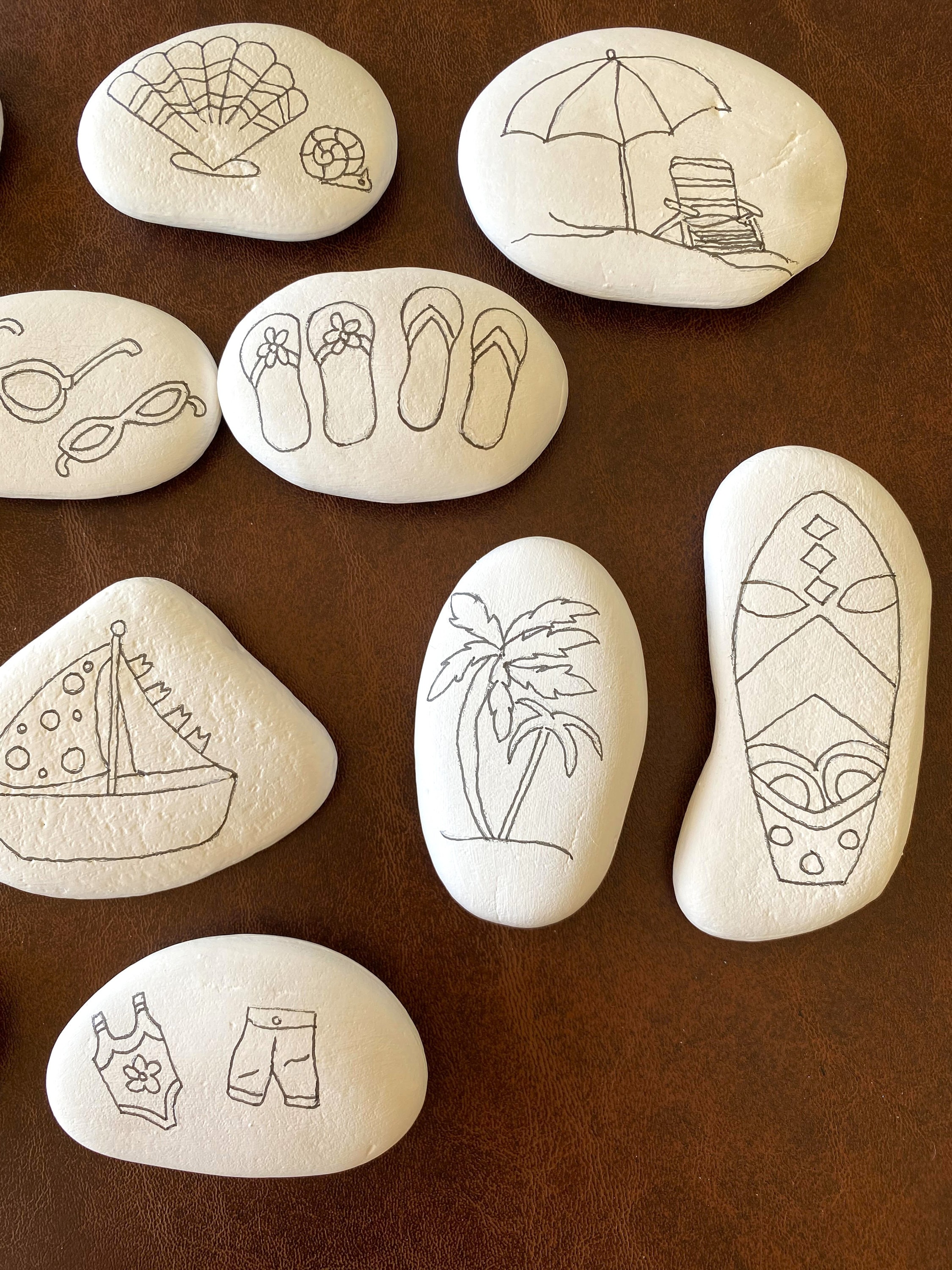 Set of 12 Adult Coloring Rocks - Beach Theme, Painted Rocks Kit, Craft ...