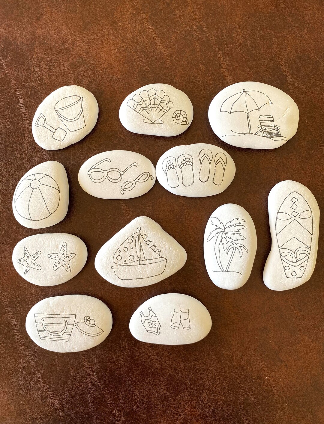 Set of 12 Adult Coloring Rocks - Beach Theme, Painted Rocks Kit, Craft ...