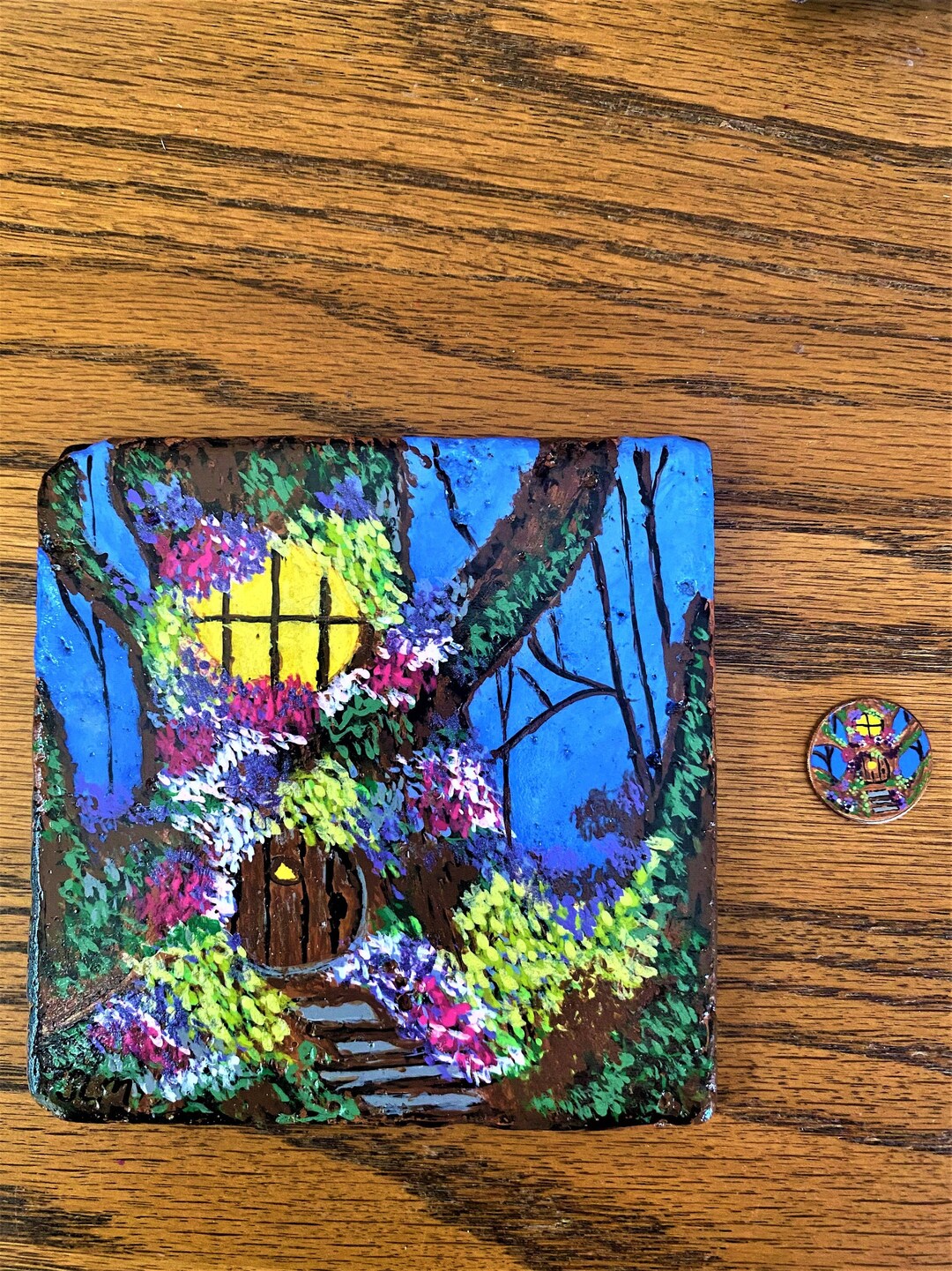 Hobbit House Hand Painted Travertine Tile Landscape - Etsy