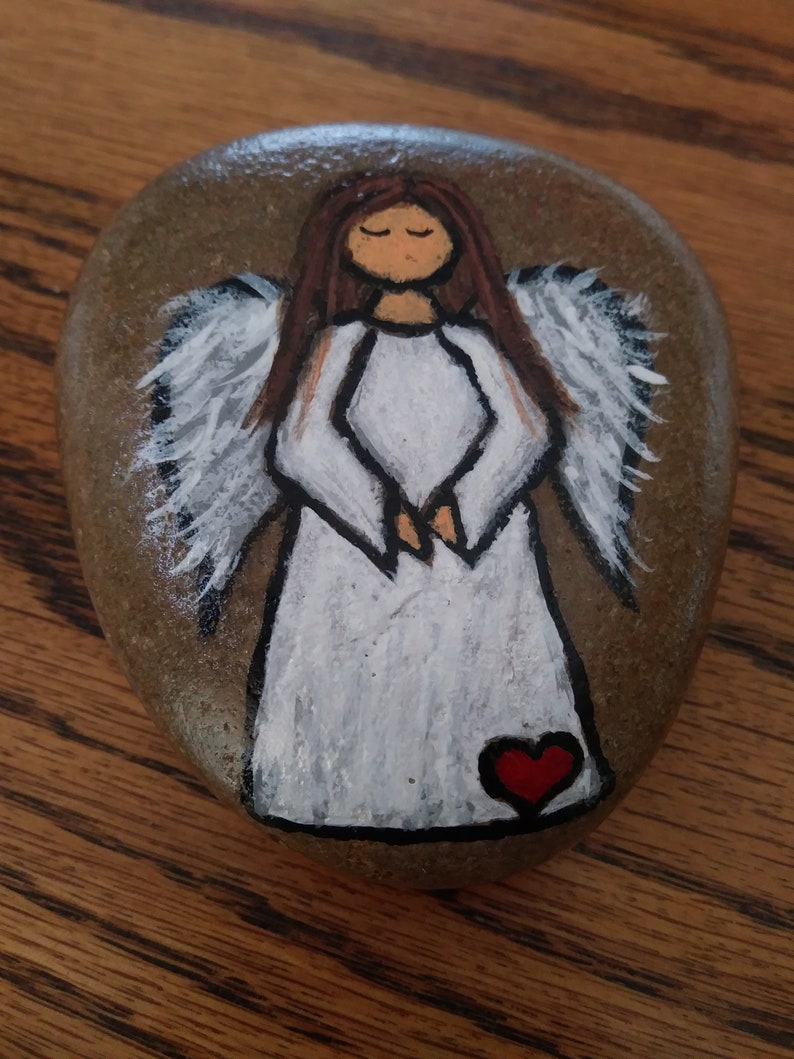 Hand Painted Angel Stone/religious/hope/spiritual/zen/yoga/painted Rock ...