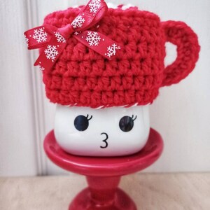 Crochet Peppermint Hot Cocoa Marshmallow Mug Hat, Tiered Tray Decor ...