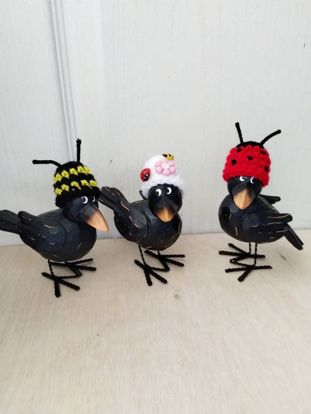 Crochet One (1) Spring Crow Hat, Tier Tray Decor, Judgemental Crow Hat ...