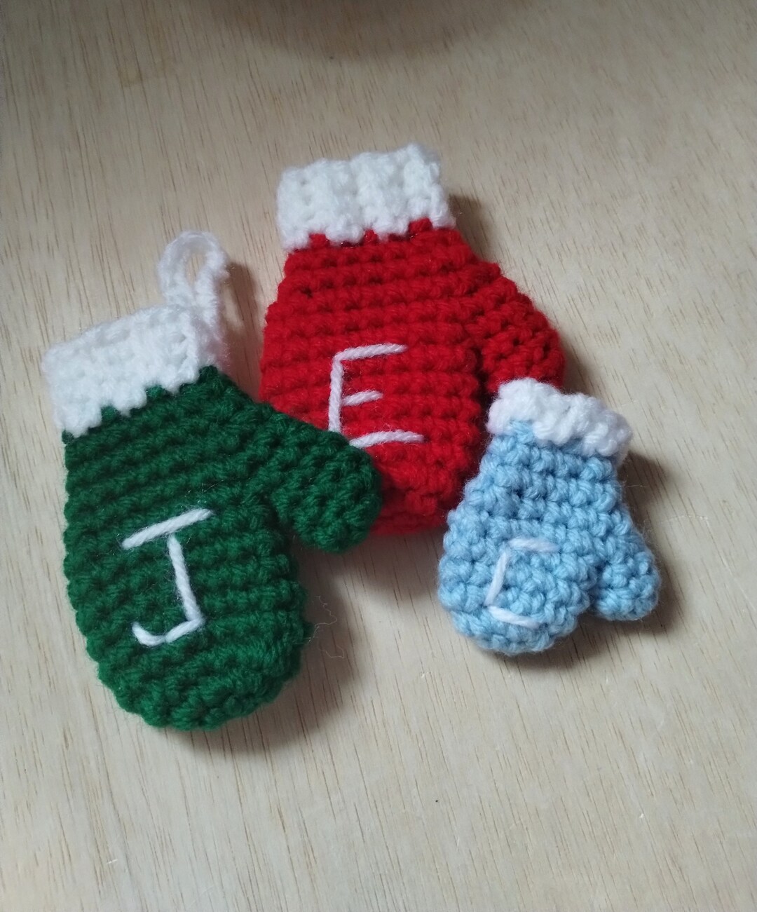 Crochet Mini Initial Mitten Ornaments, Mini Christmas Mittens ...