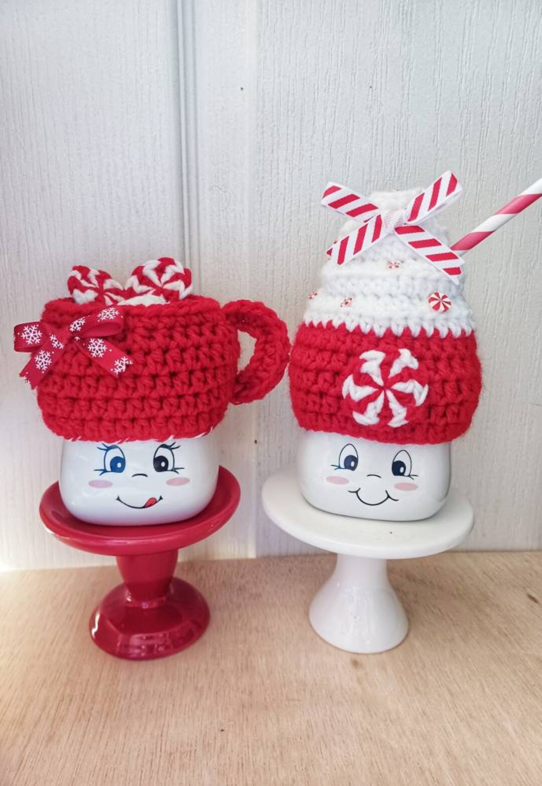 Crochet Peppermint Hot Cocoa Marshmallow Mug Hat, Tiered Tray Decor ...