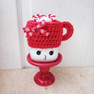 Crochet Peppermint Hot Cocoa Marshmallow Mug Hat, Tiered Tray Decor ...