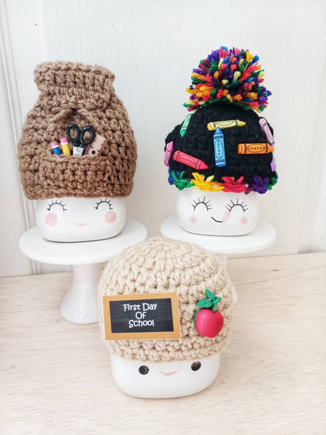 Crochet Back to School Marshmallow Mug Hats Mug Topper - Etsy