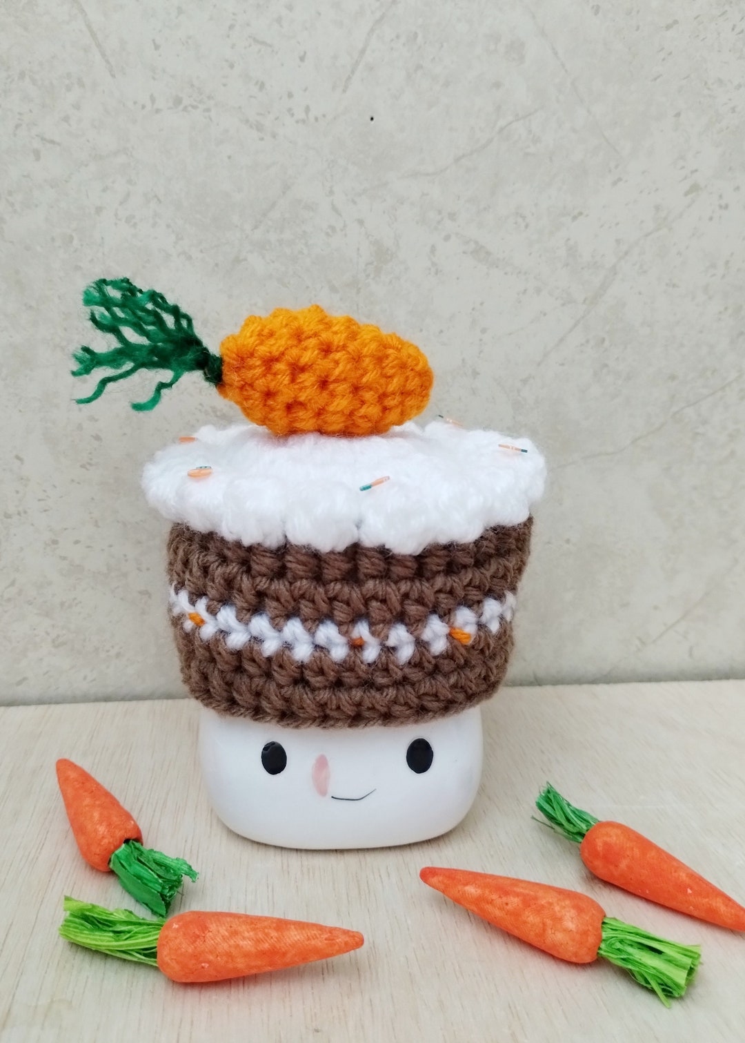 Crochet Carrot Cake Marshmallow Mug Hats, Tier Tray Decor, Easter Decor ...