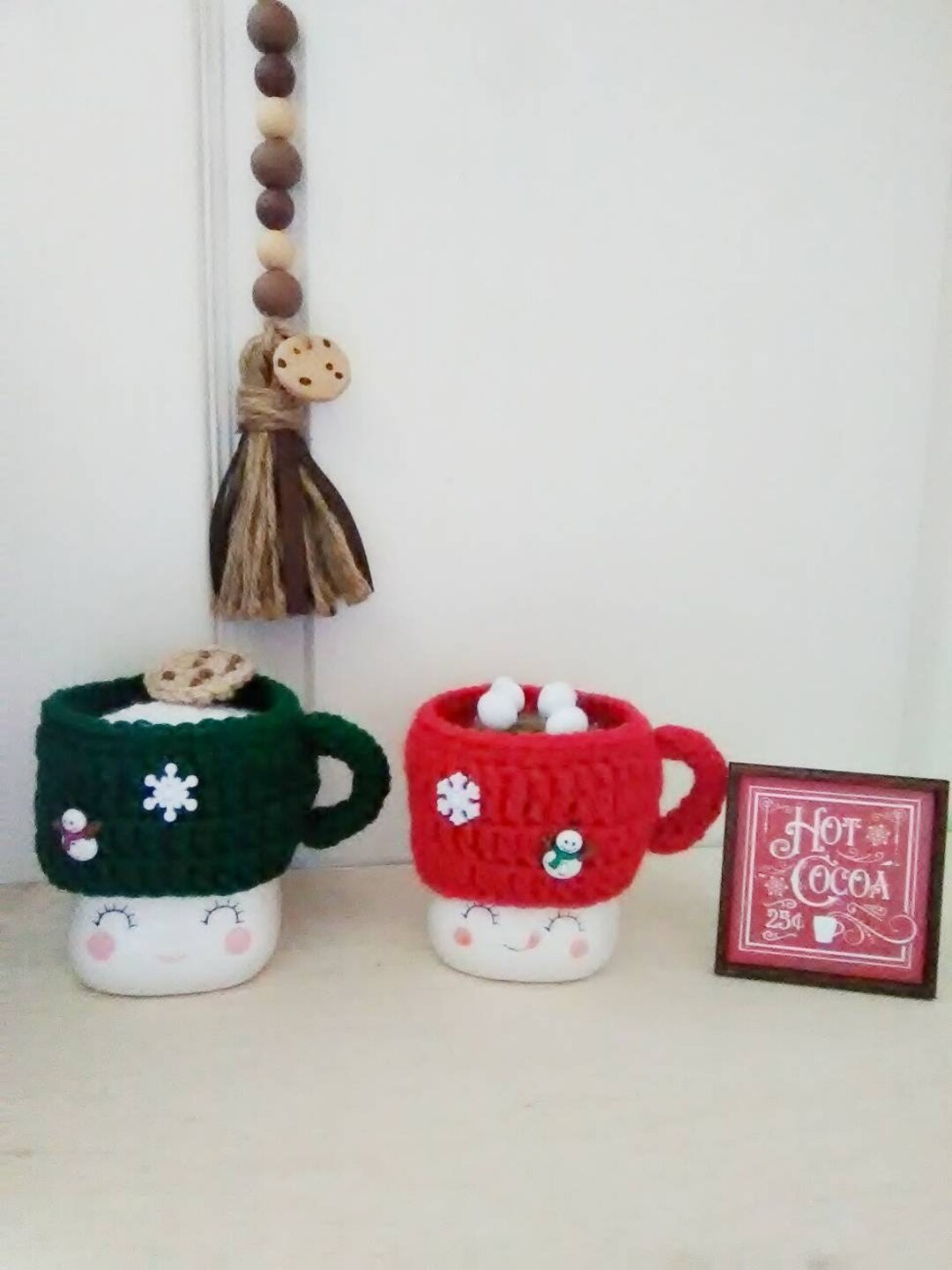 Crochet Hot Cocoa Marshmallow Mug Hat, Milk and Cookies Mug Hat, Tiered ...