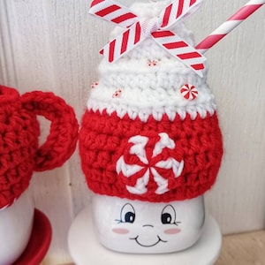Crochet Peppermint Hot Cocoa Marshmallow Mug Hat, Tiered Tray Decor ...