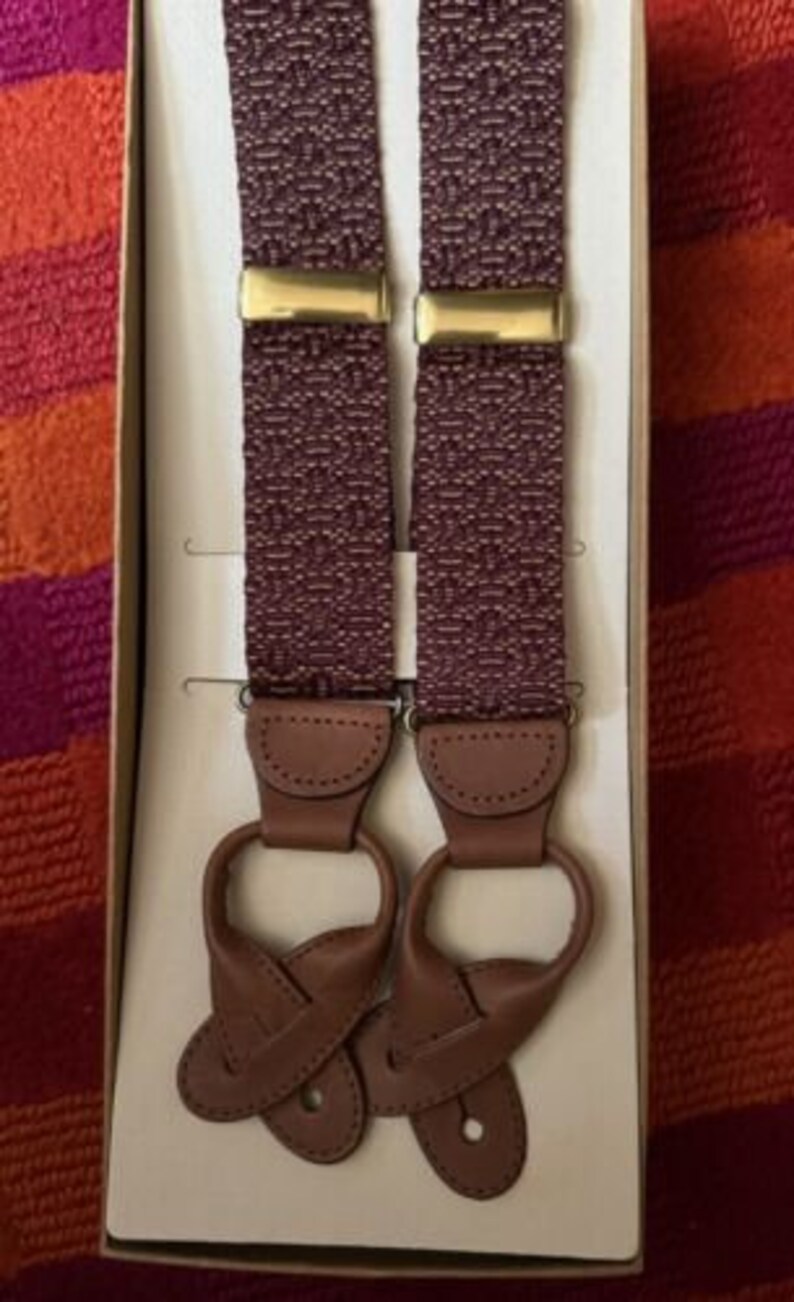 Coach Burgundy & Gold Basketweave Tan Leather Button Suspender Brace ...