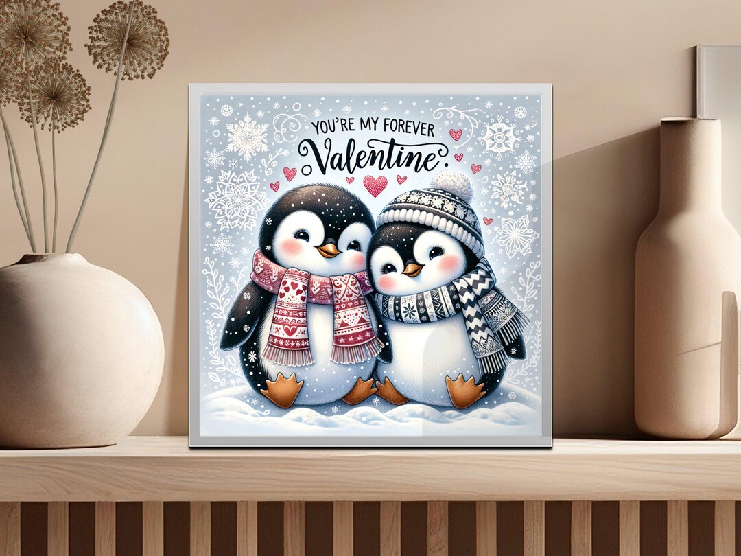 Cute Penguin Valentine Art Print, Adorable Penguin Couple Wall Art ...