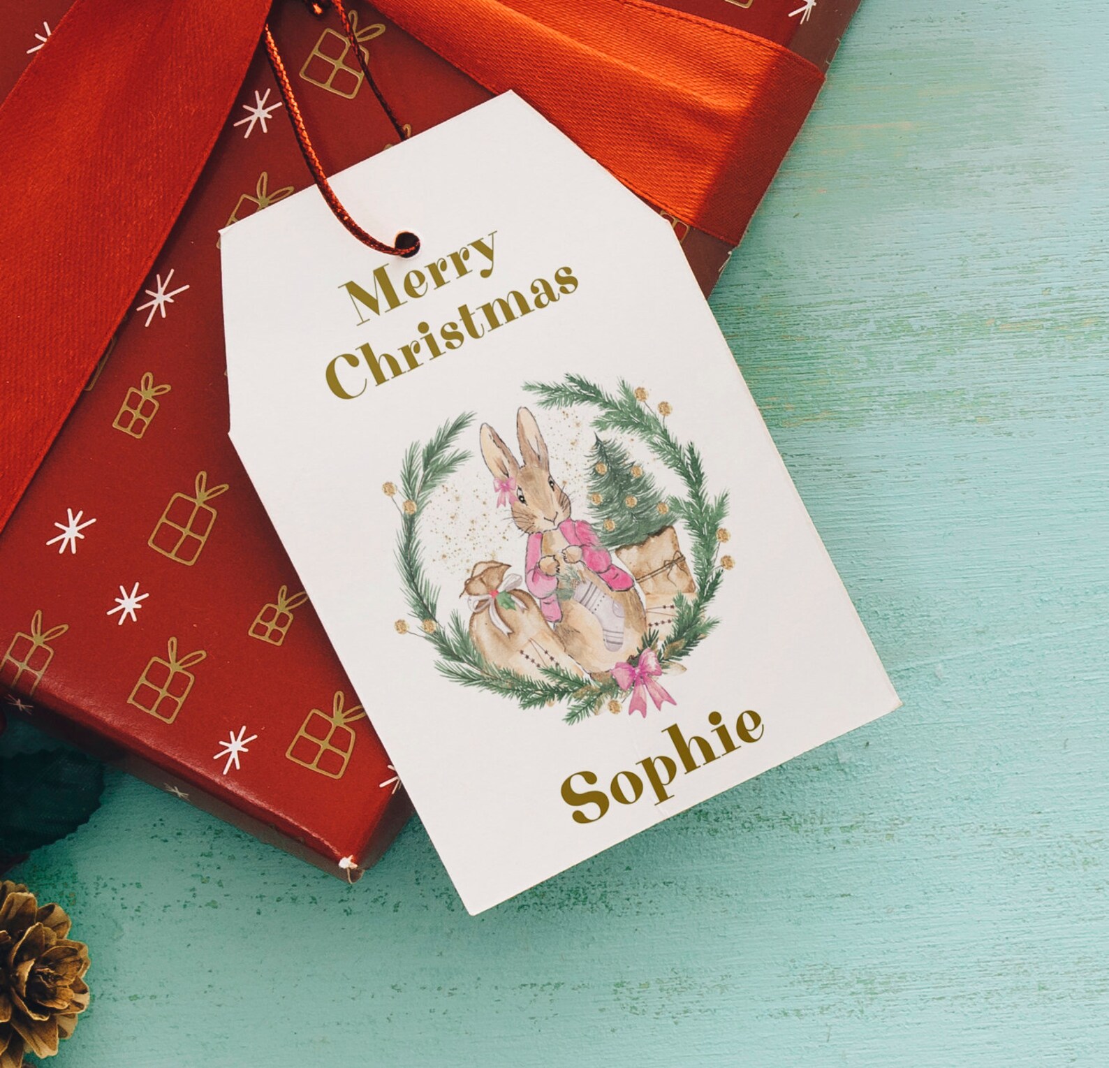 Flopsy Rabbit Christmas Tag or Label Template Editable Text - Etsy