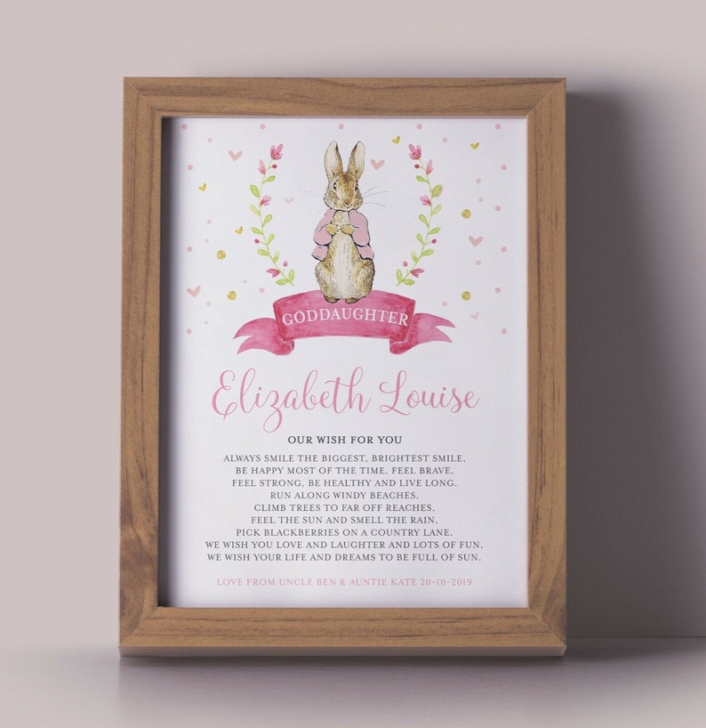 Personalised Peter Rabbit Wish Poem Print Baby Christening | Etsy UK