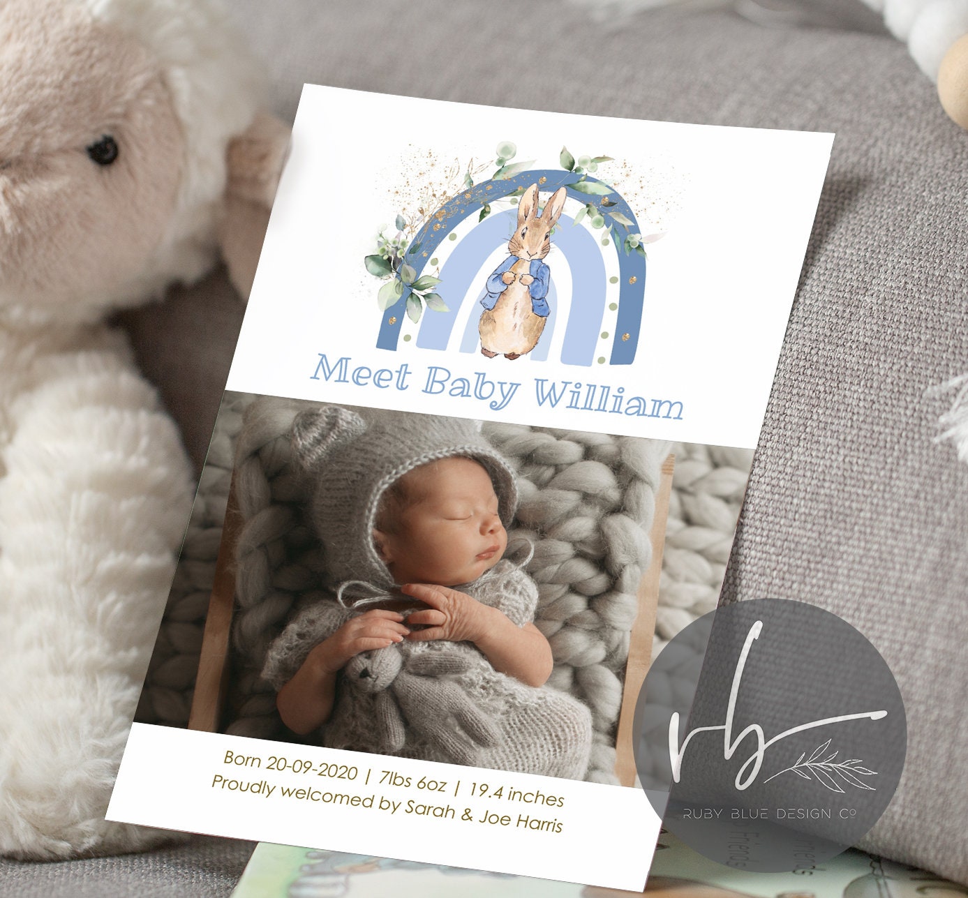 EDITABLE Peter Rabbit Photo Birth Announcement Printable - Etsy UK
