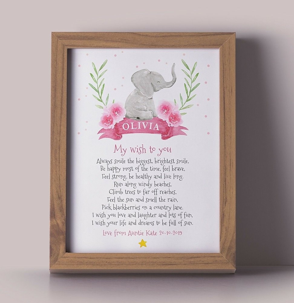 Personalised Baby Elephant Wish Poem Print - Etsy UK