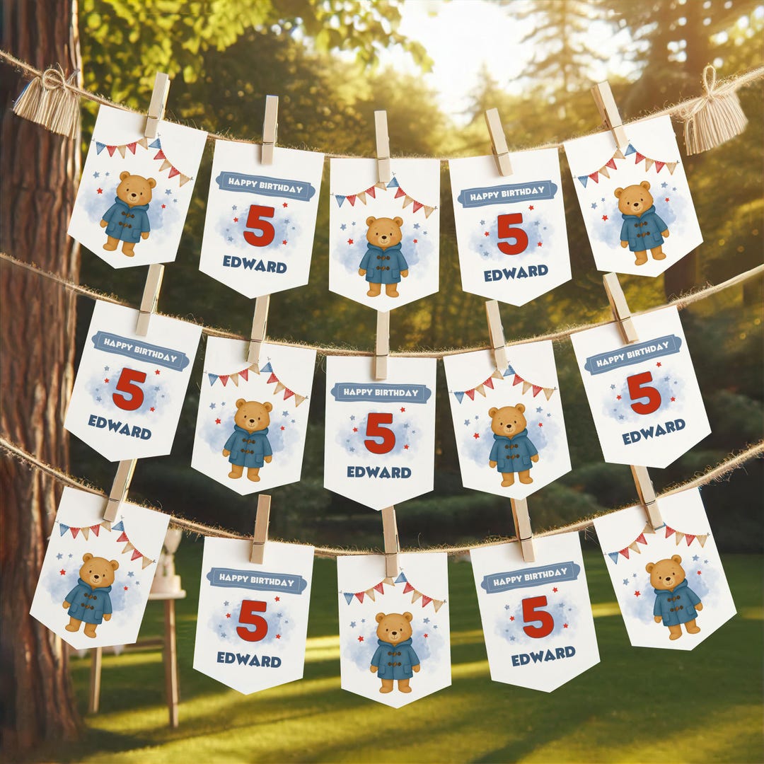 Editable Party Bear Bunting Edit, Download and Print Printable Canva ...