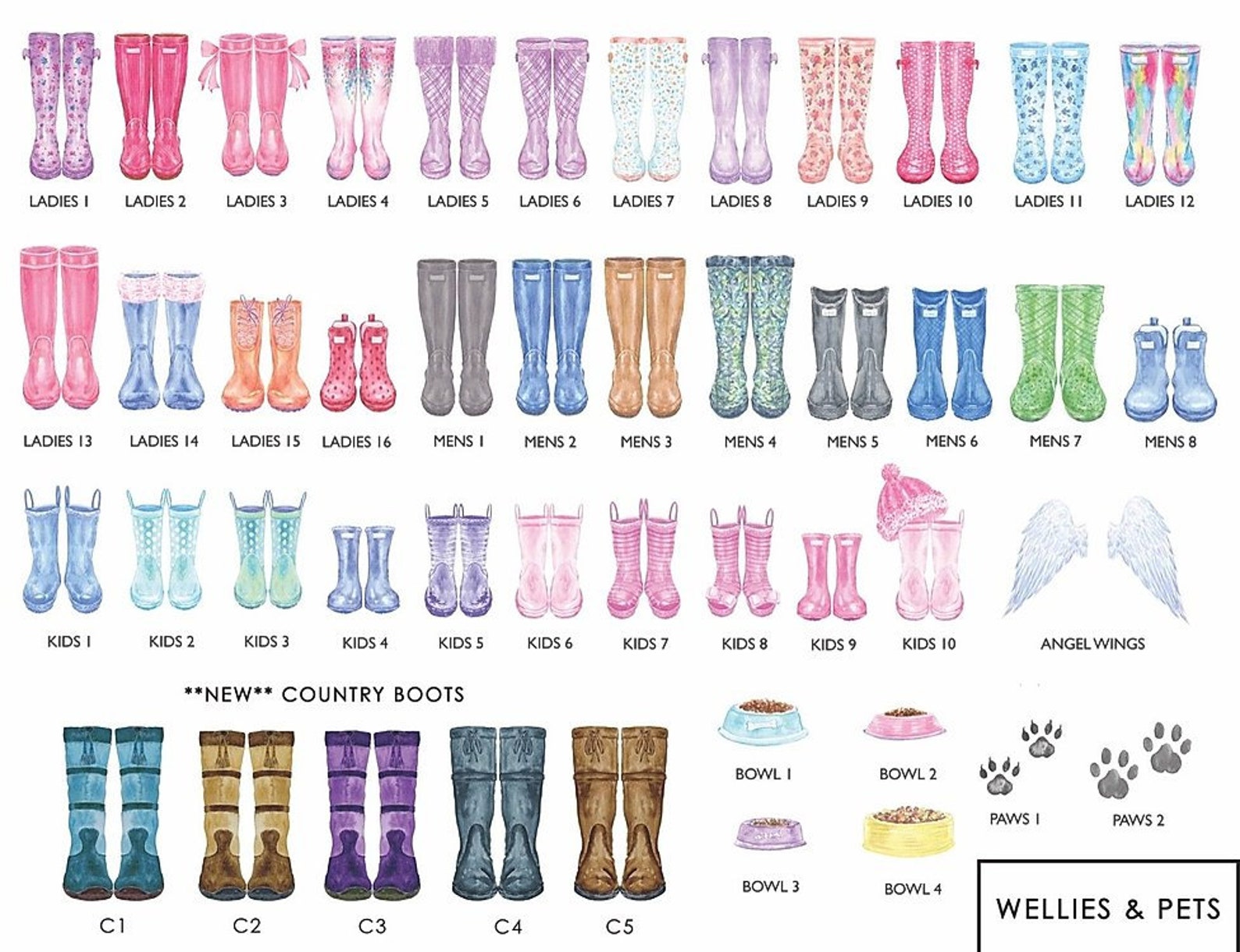 Digital Personalised Family Wellies Print - Etsy UK
