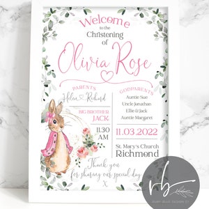 Flopsy Rabbit Personalised Welcome Sign Christening Sign, Baptism Kids ...