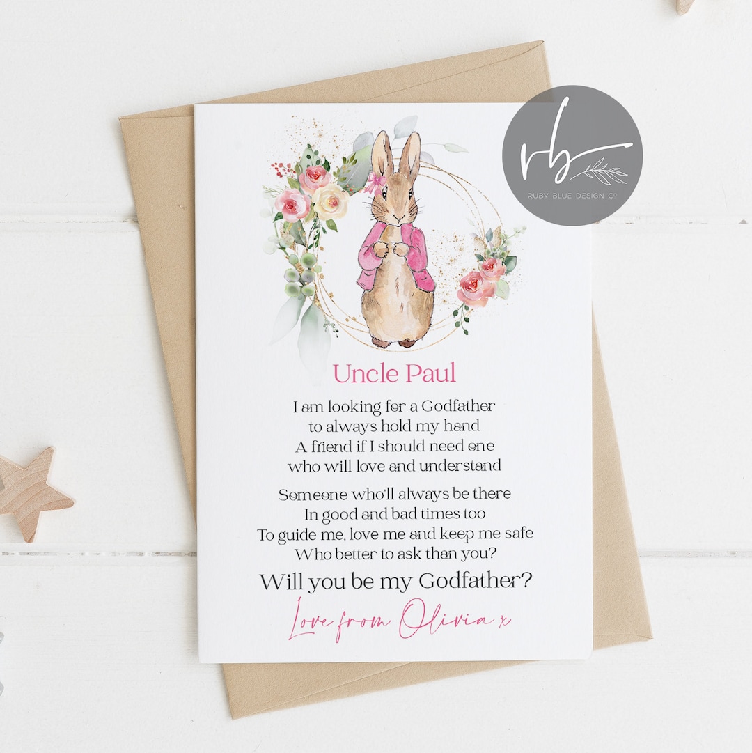 DIGITAL Flopsy Rabbit Will You Be My Godparents Proposal Poem Card ...