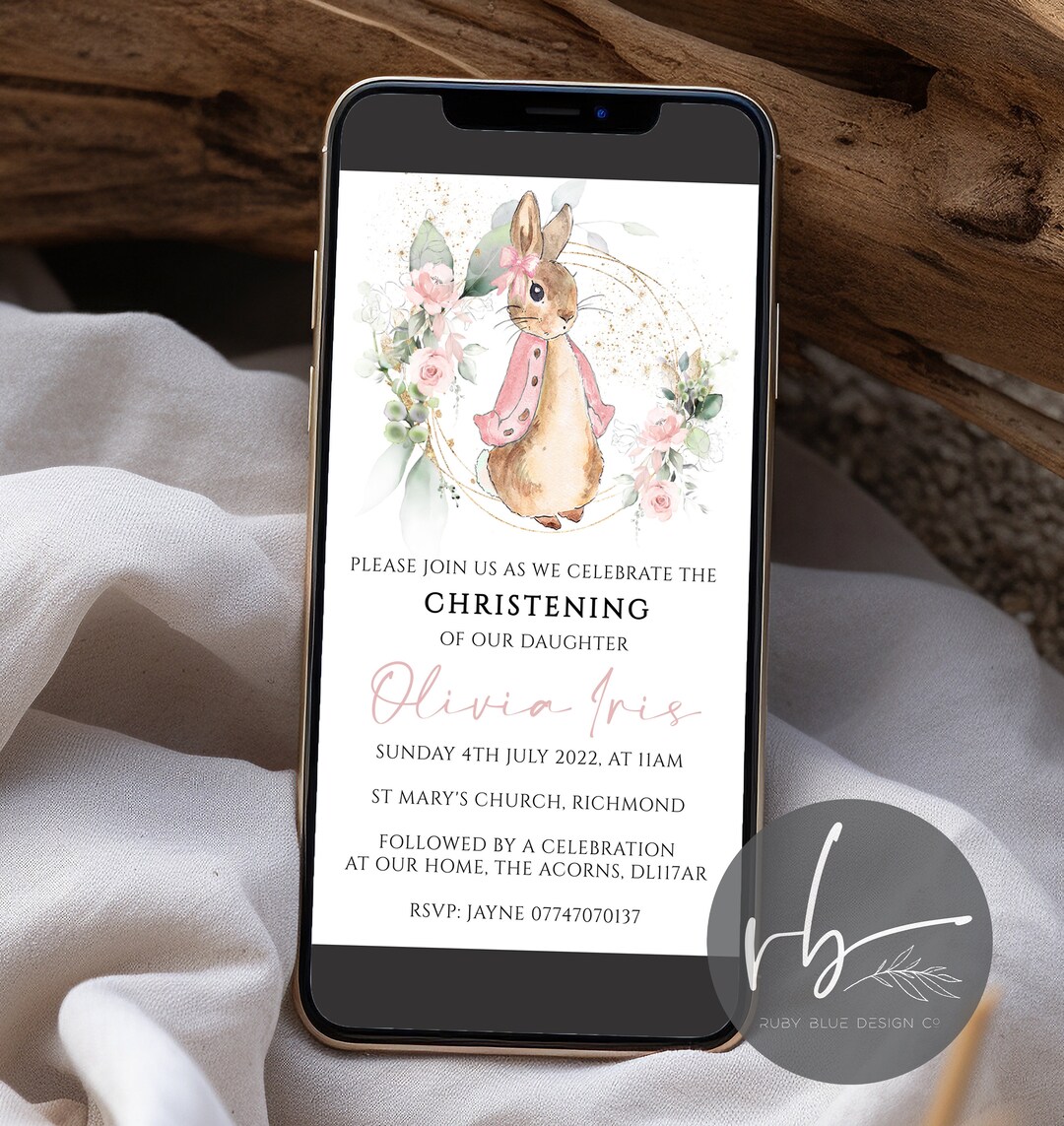 EDITABLE Flopsy Peter Rabbit Digital Invite, E-invite, Christening ...