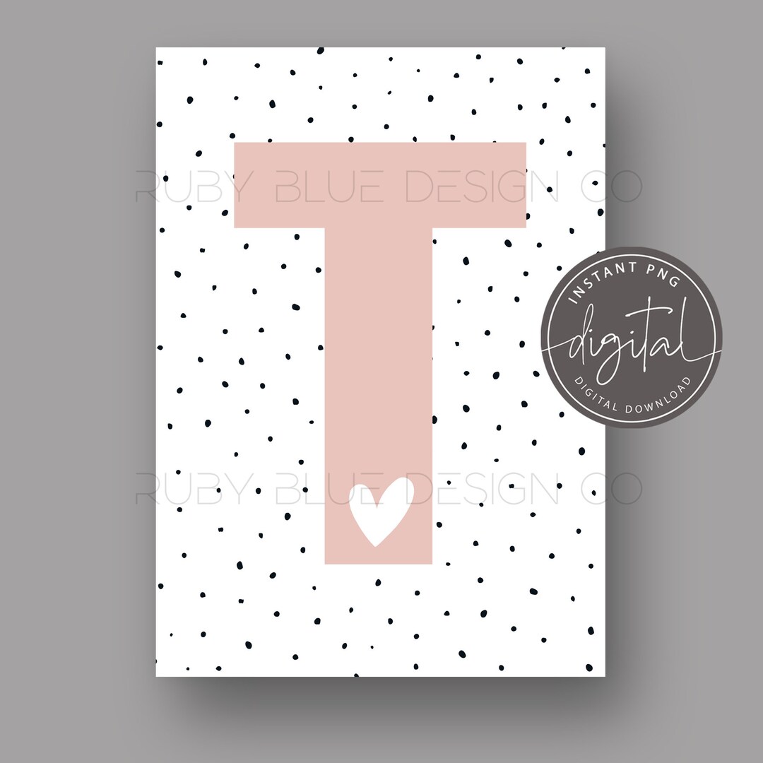 Pink Initial With Spotty Background PNG, Nursery Letter T Design, Card ...