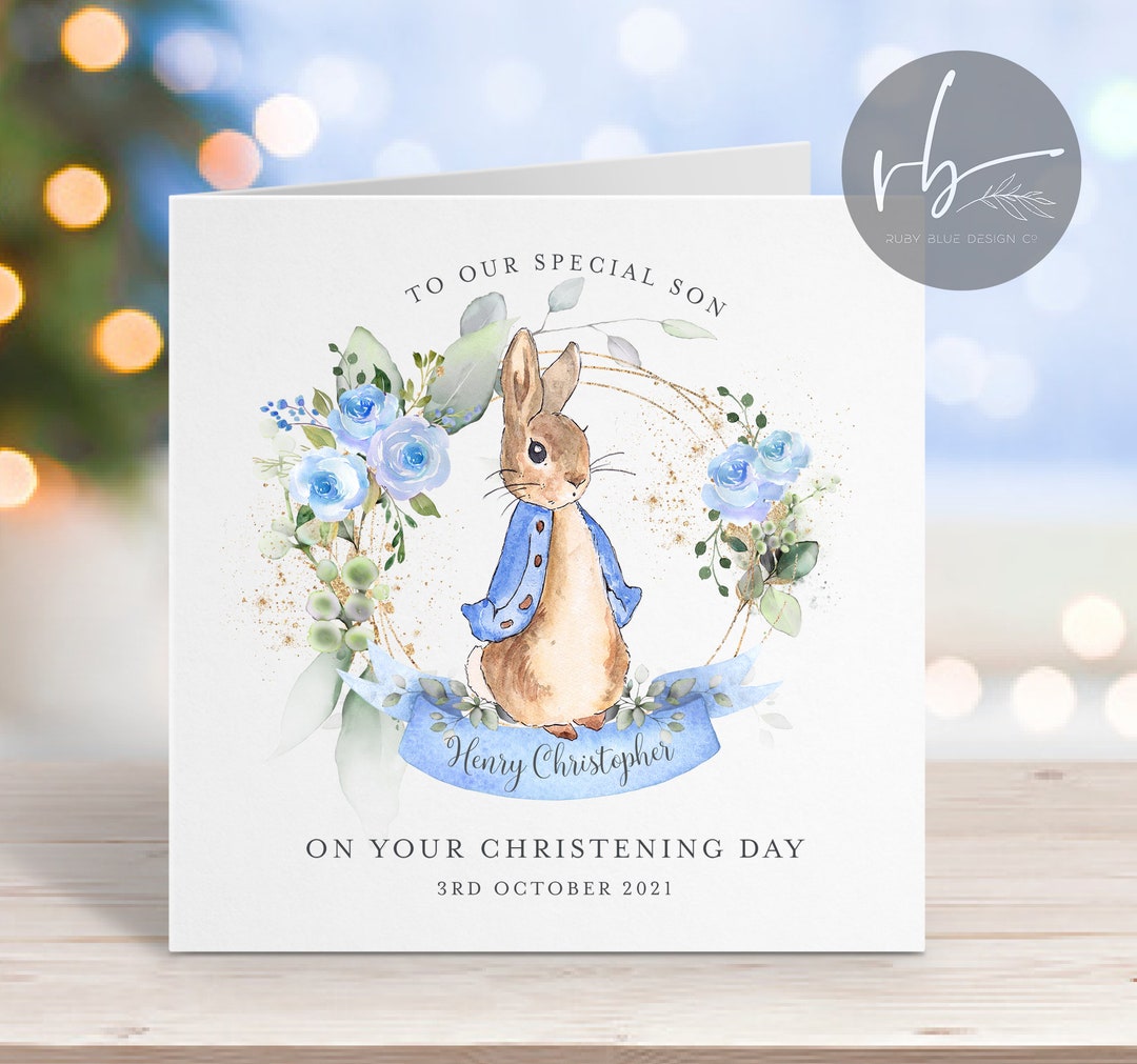 Peter Rabbit Personalised Christening or Baptism Card - Son Grandson ...