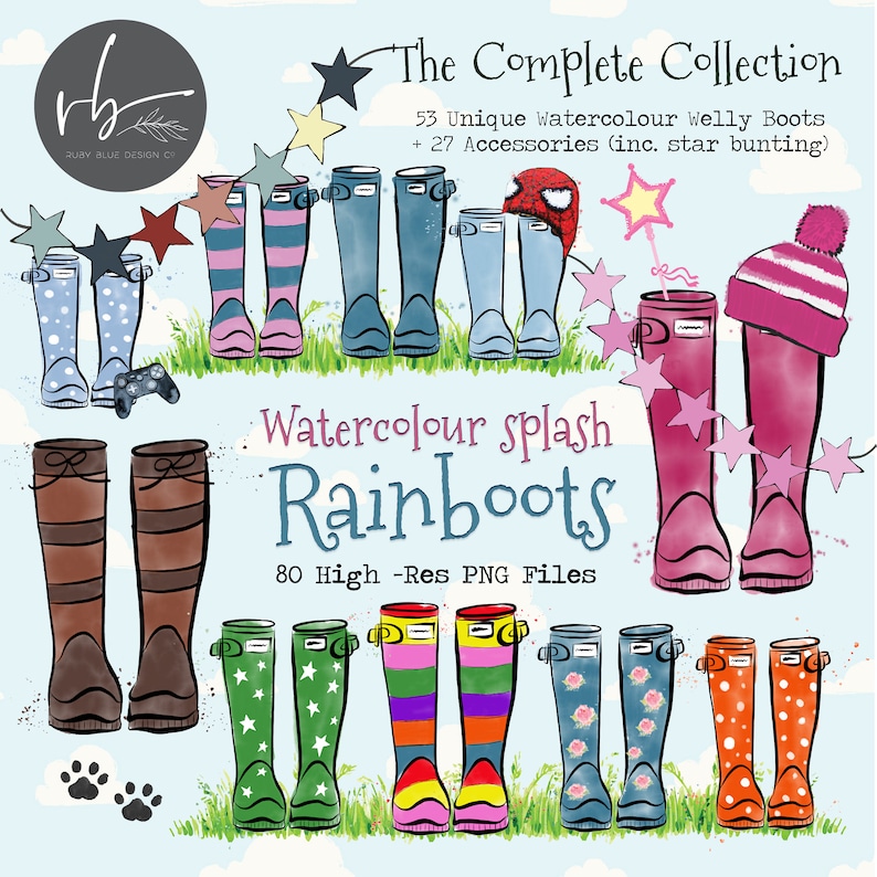 Wellies Clipart Watercolour Rainboots - Welly Boot Splash Clip Art ...