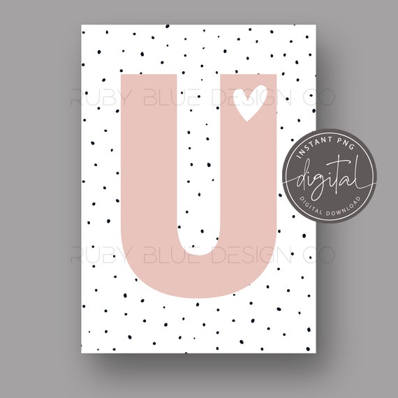Pink Initial With Spotty Background PNG Nursery Letter U | Etsy