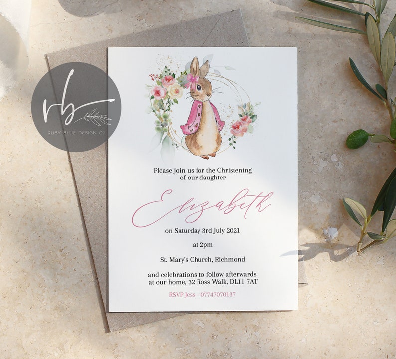 Editable Flopsy Peter Rabbit Invitation. Christening Baptism - Etsy UK