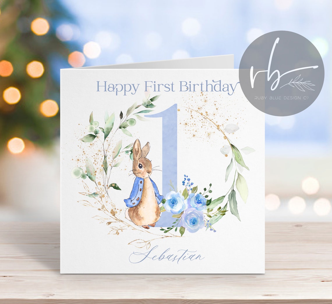 Peter Rabbit First Birthday Card personalised Peter Rabbit | Etsy