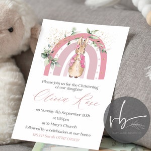 Personalised Peter Rabbit Rainbow Christening Invitations, Pack of 10 ...