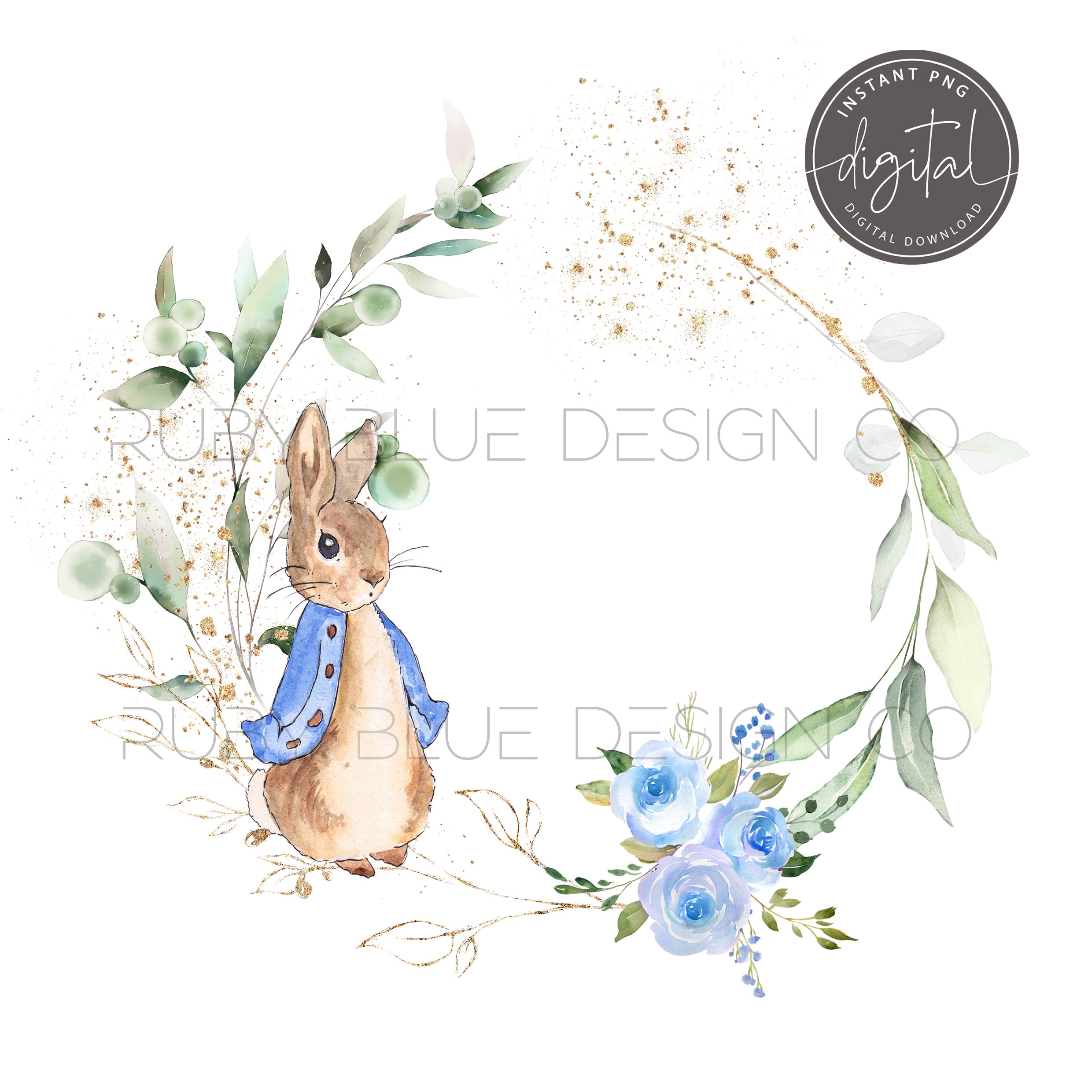 Peter Rabbit Floral Gold Wreath Blue Floral PNG Peter Rabbit - Etsy UK