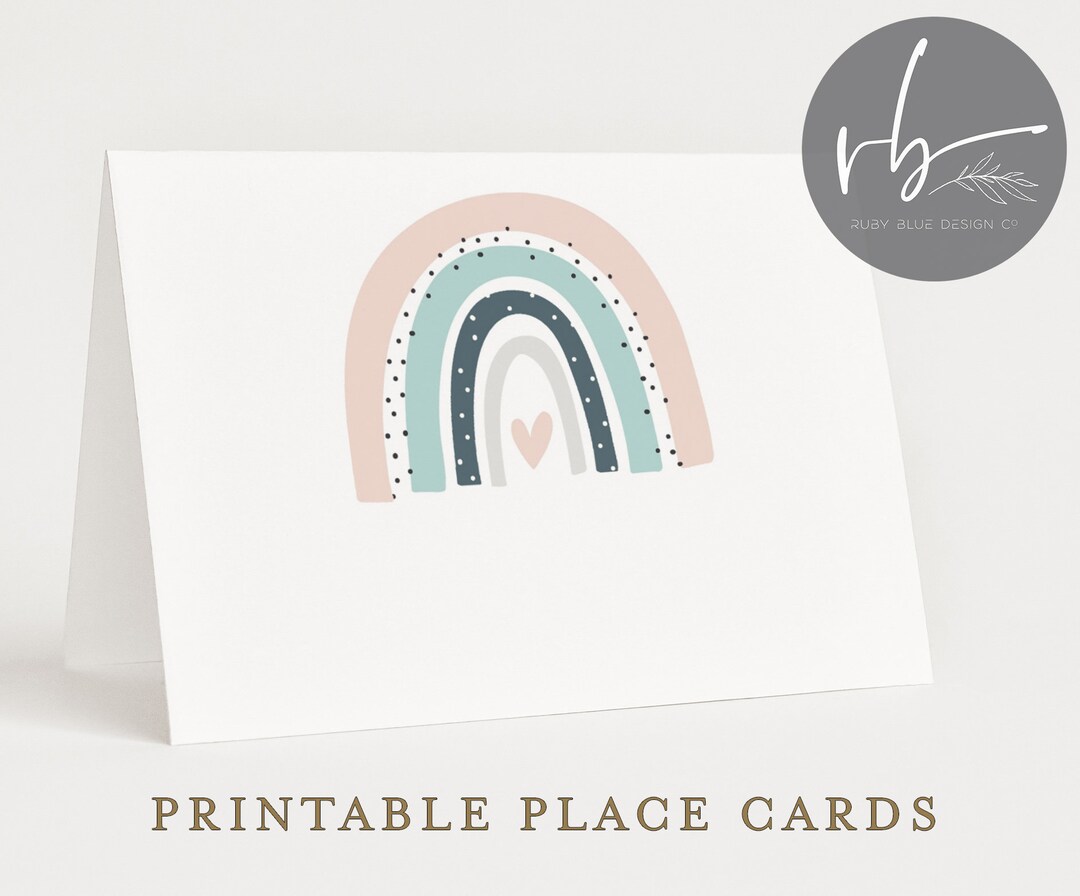 Printable Pink Rainbow Place Cards, Birthday Party Place Cards, Baby ...