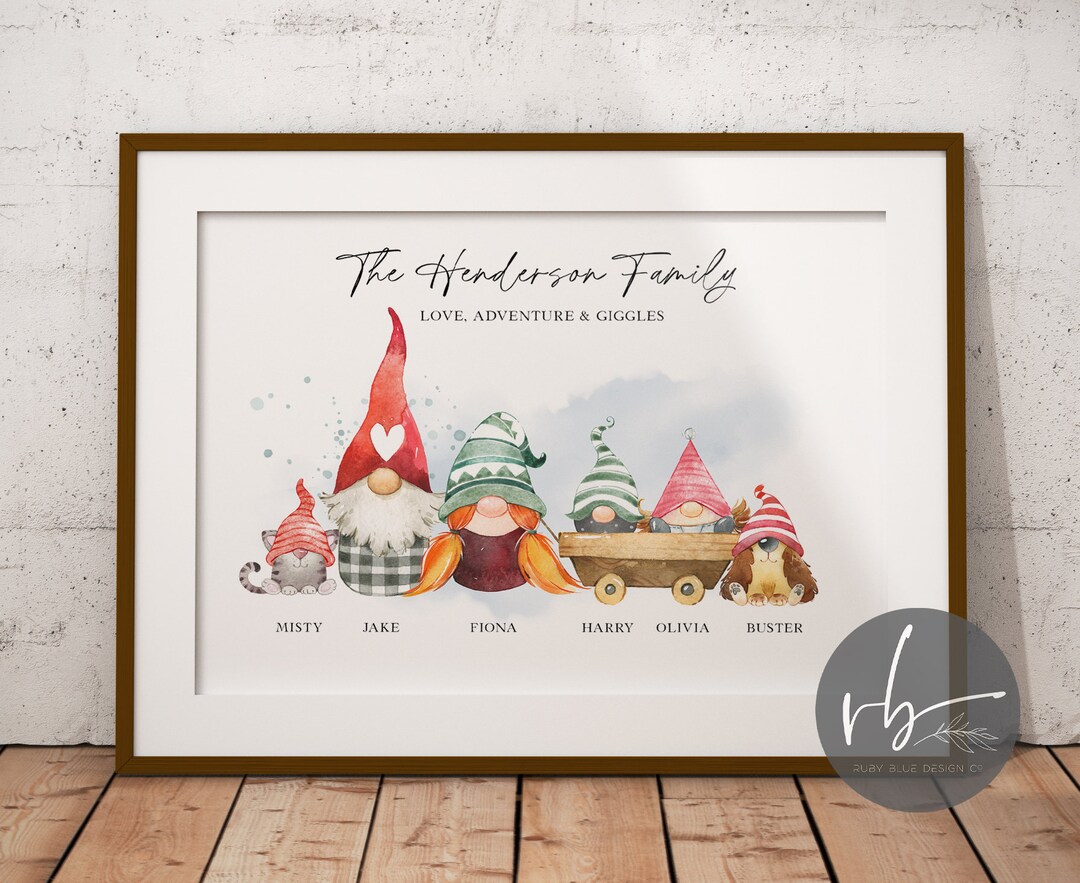 Digital Gnome Family Print, Choose Your Gnome, Home Print, Anniversary ...