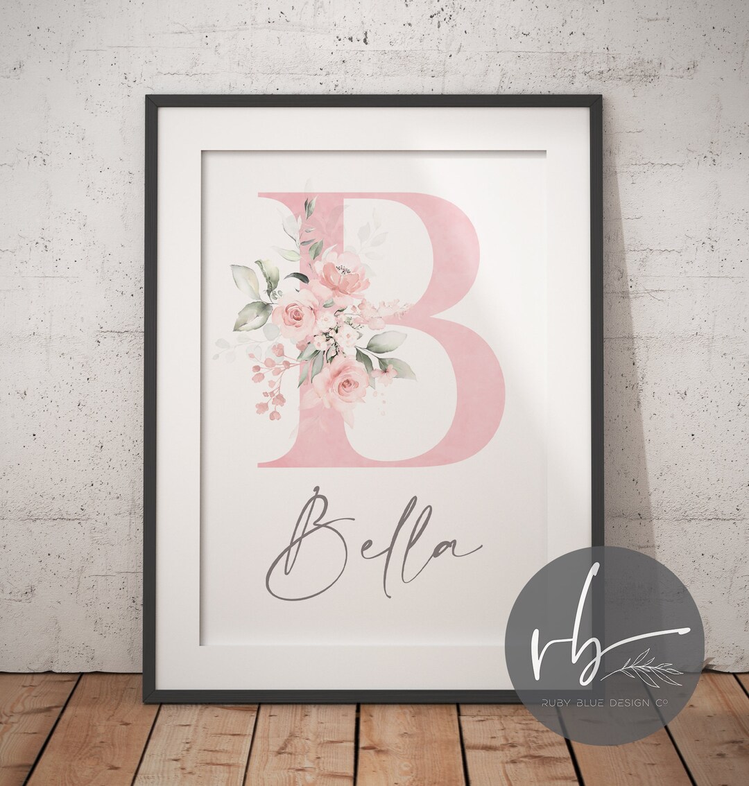 Personalised Initial Print, Floral Pink Alphabet Name Gift for Her ...