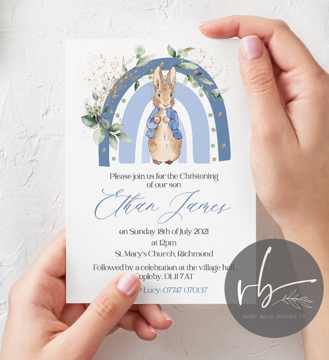 Personalised Peter Rabbit Rainbow Christening Invitations, Pack of 10 ...