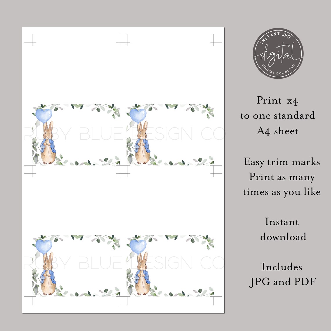Printable Peter Rabbit Place Cards Balloon Birthday Party - Etsy