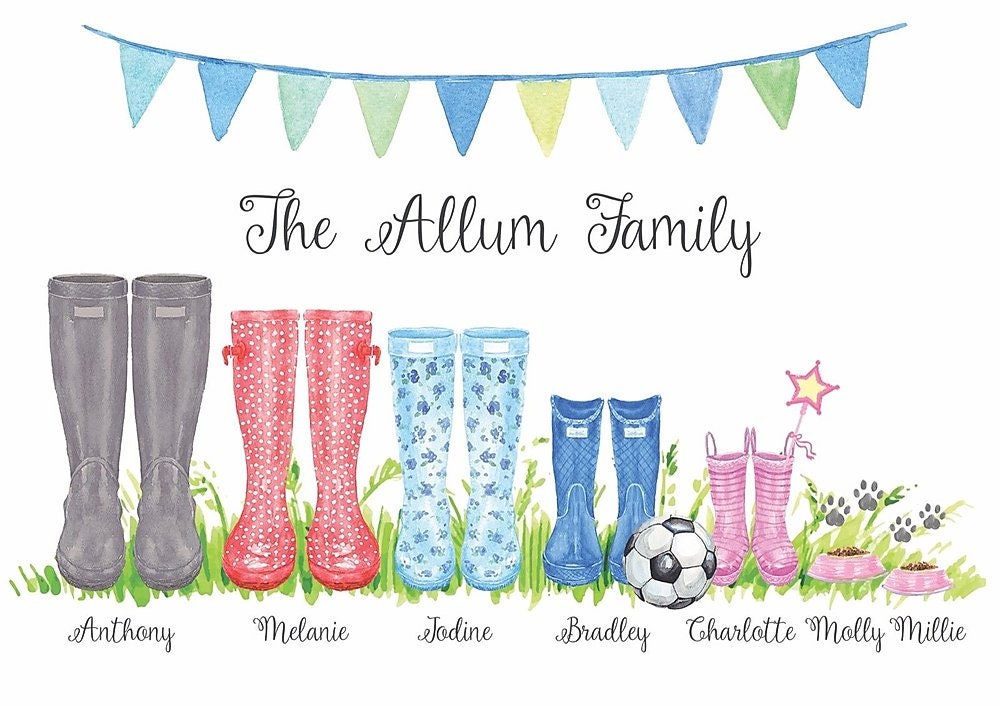 Digital Personalised Family Wellies Print - Etsy UK