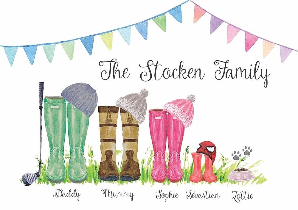 Digital Personalised Family Wellies Print - Etsy UK