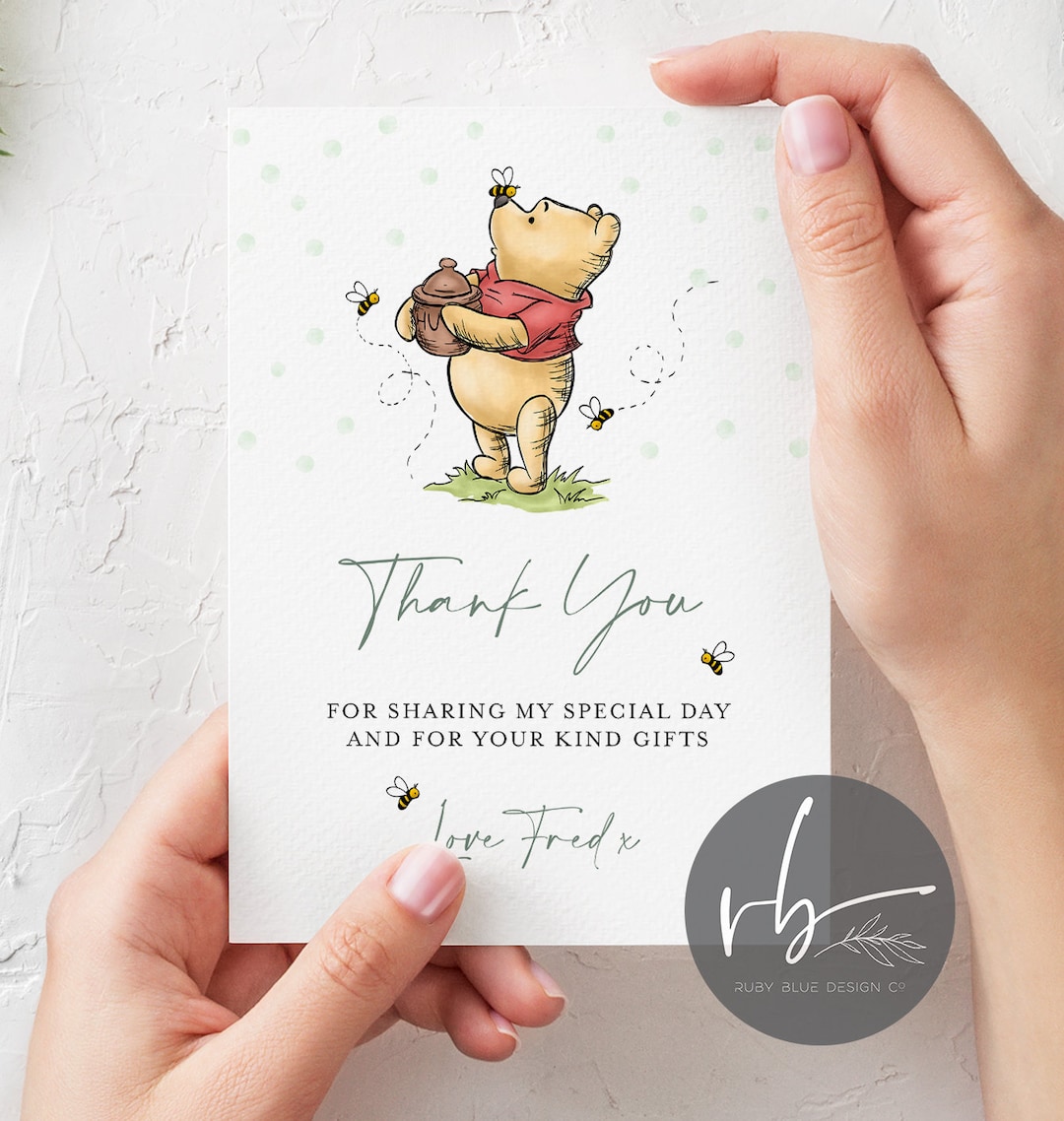 Personalised Winnie the Pooh Thank You Cards, Pooh Bear, Baby, Party ...