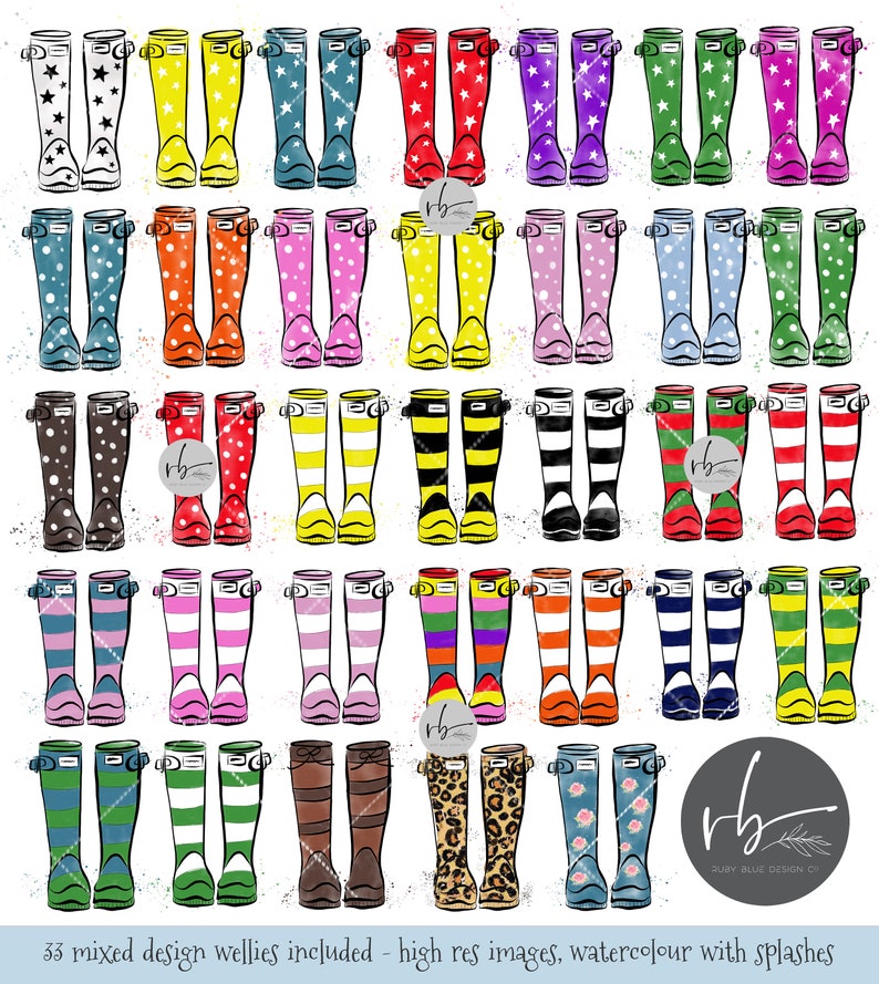 Wellies Clipart Watercolour Rainboots - Welly Boot Splash Clip Art ...