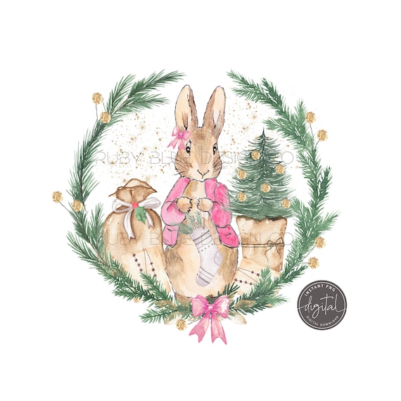 Peter Rabbit Flopsy Pink Christmas PNG Peter Rabbit Wreath | Etsy UK