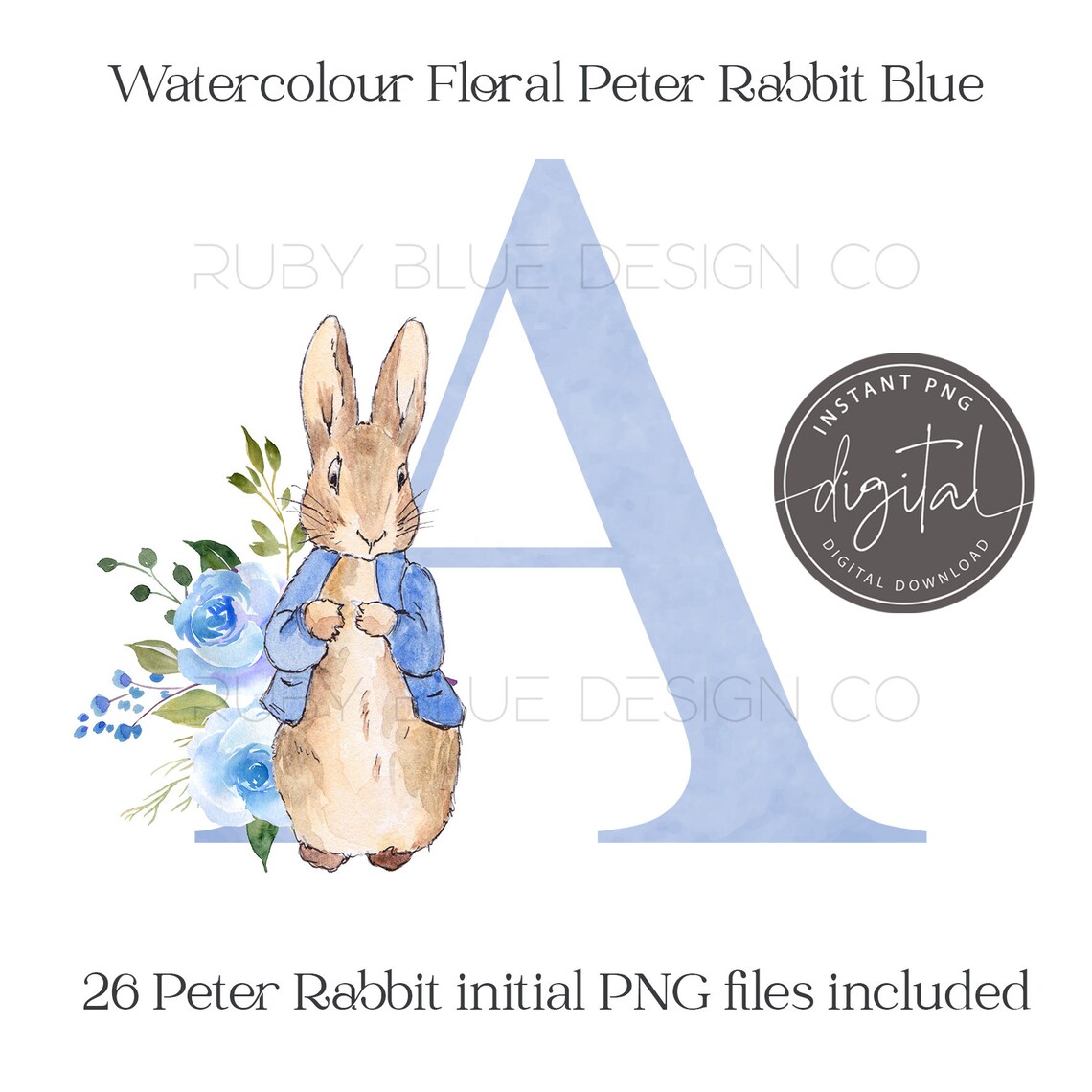 Peter Rabbit Blue Floral Watercolour Alphabet PNG Peter - Etsy UK