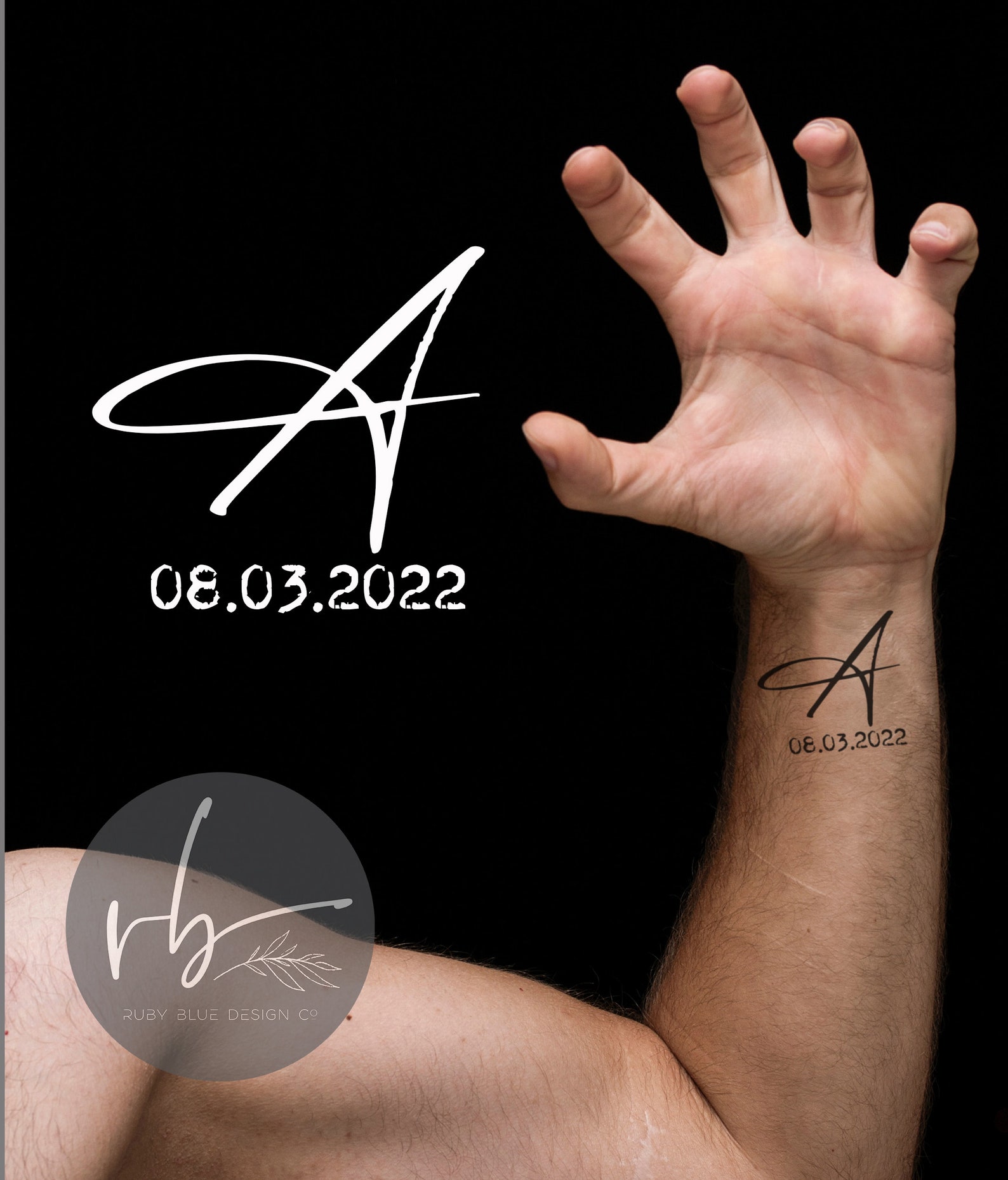 Men's Ladies Initial Date Tattoo Design Script Calligraphy Names - Etsy