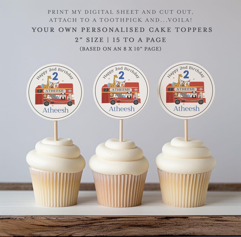DIGITAL Custom London Bus Cupcake Toppers | Party Cupcake Topper ...