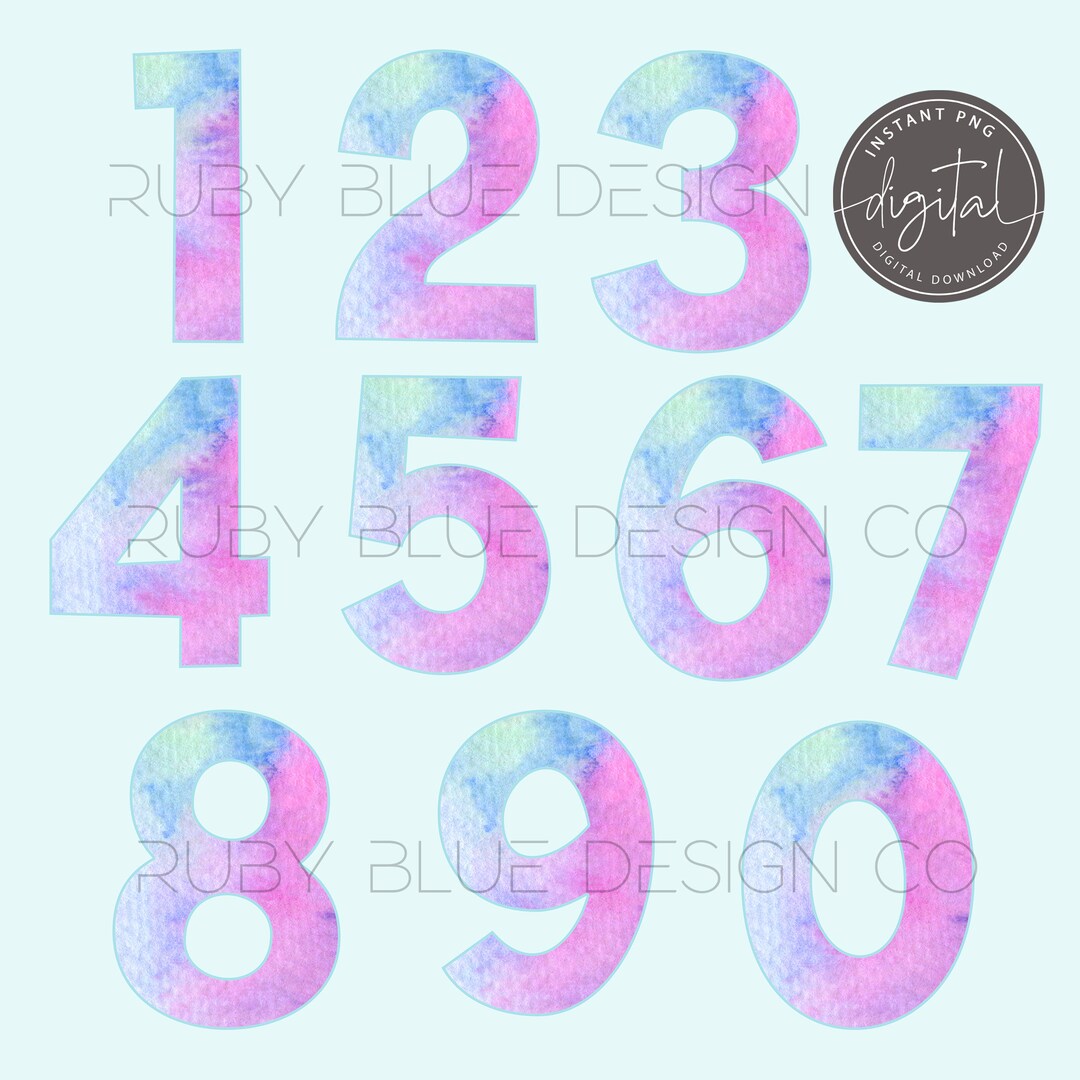 Unicorn Watercolour Numbers PNG,1 10 Numbers 0-9, Digital Download ...