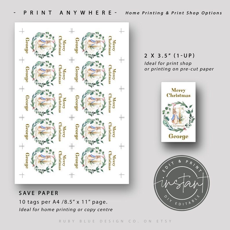 Flopsy Rabbit Christmas Tag or Label Template Editable Text - Etsy