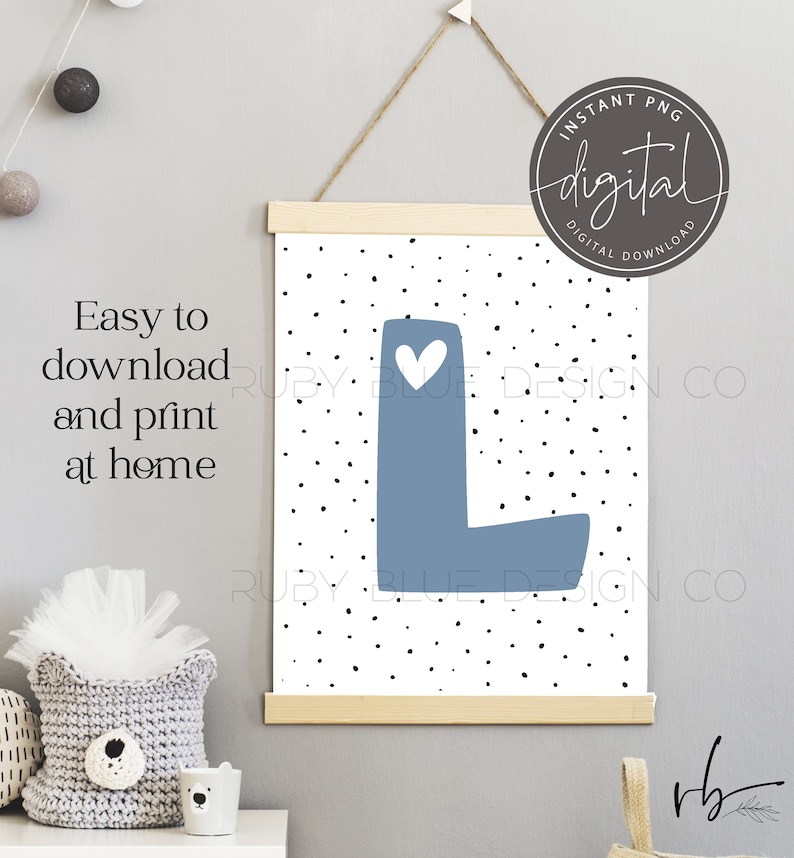 Blue Initial With Spot Background PNG Nursery Letter L - Etsy